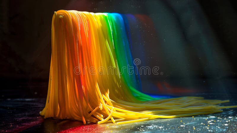 Spaghetti Stretched Lengthwise, a Rainbow-colored Light Falls on the ...