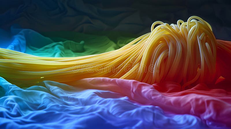 Spaghetti Stretched Lengthwise, a Rainbow-colored Light Falls on the ...