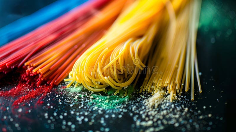 Spaghetti Stretched Lengthwise, a Rainbow-colored Light Falls on the ...
