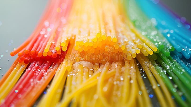 Spaghetti Stretched Lengthwise, a Rainbow-colored Light Falls on the ...