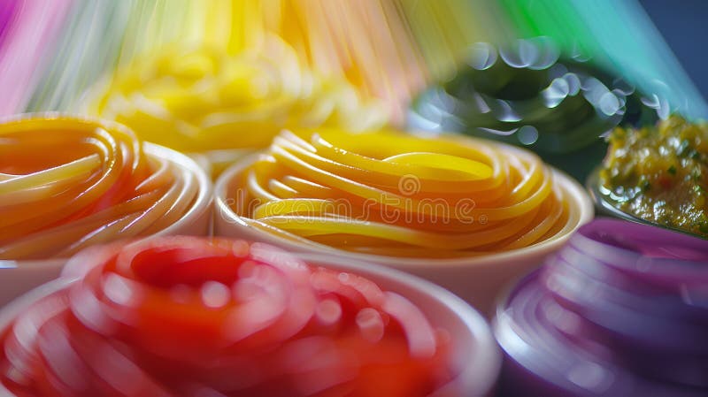 Spaghetti Stretched Lengthwise, a Rainbow-colored Light Falls on the ...
