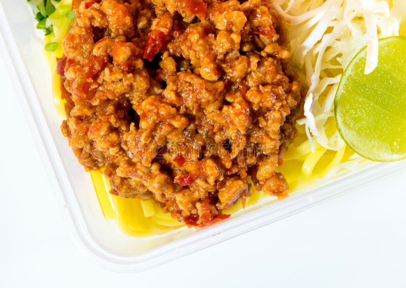 Spaghetti / Take Home Food in Plastic Packaging Stock Image - Image of ...