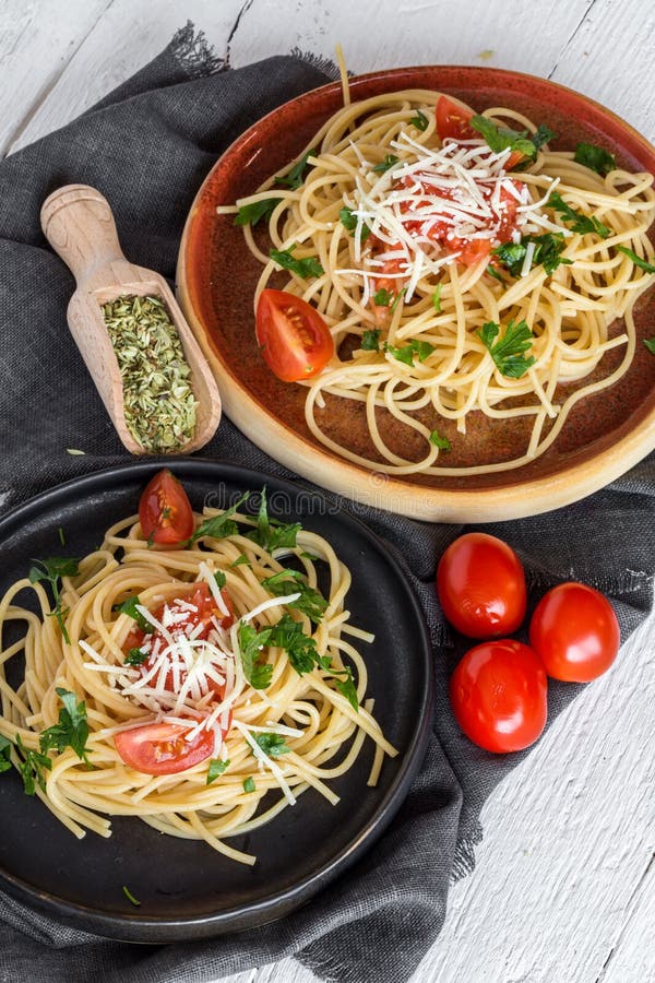 Spaghetti with Tomato Cheese and Oregano Stock Image - Image of ...
