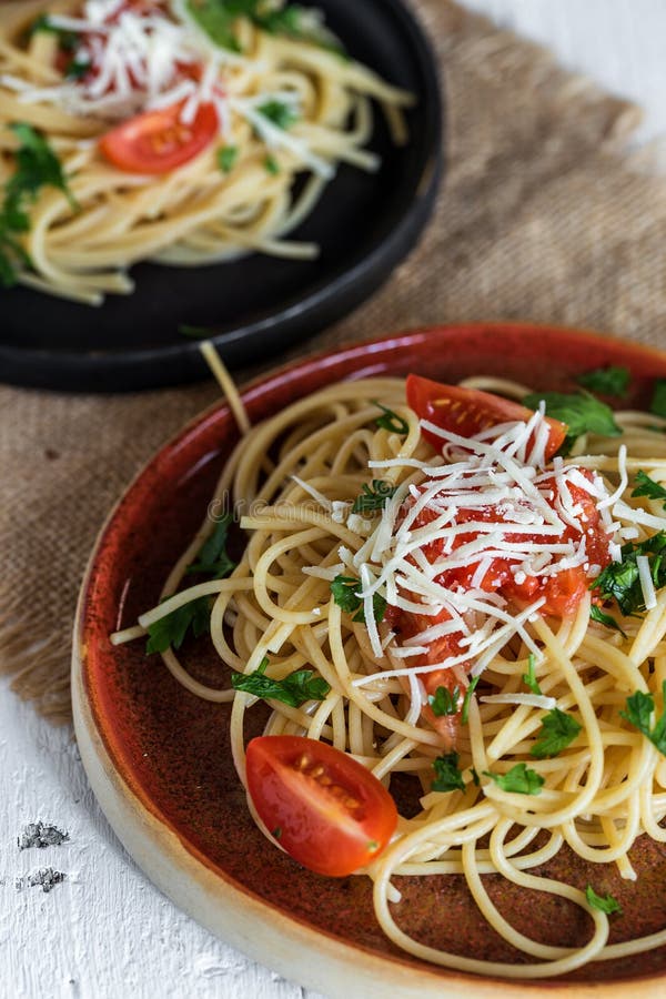 Spaghetti with Tomato Cheese and Oregano Stock Image - Image of ...