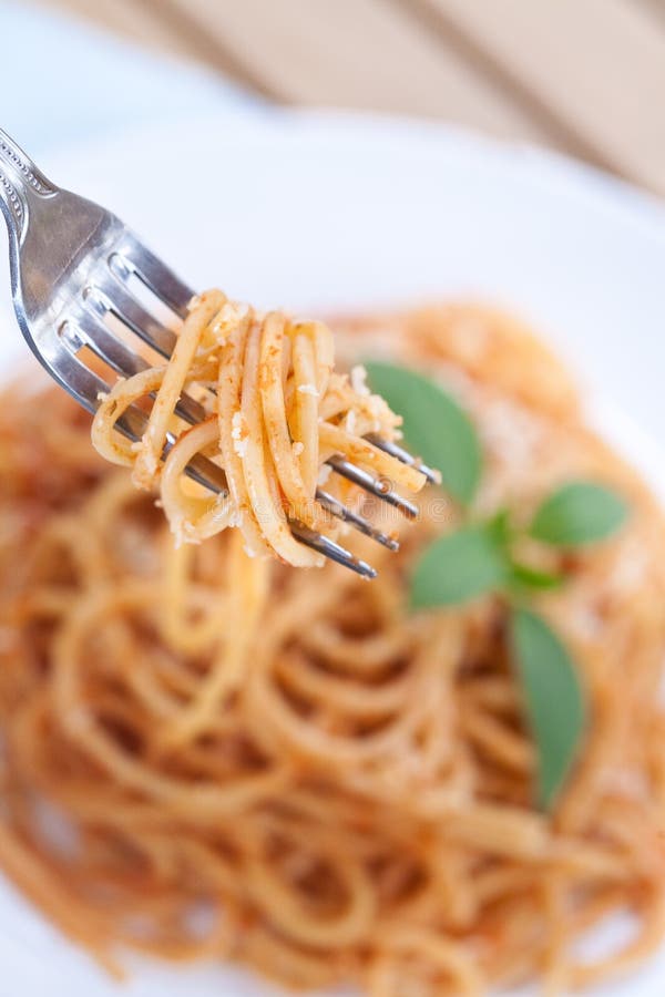 Spaghetti in tomato sauce stock image. Image of cooked - 18334967