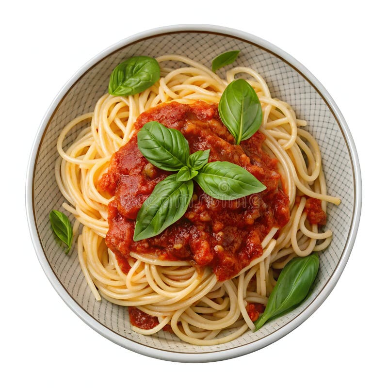 Spaghetti with Tomato Sauce and Basil Garnish Isolated on Transparent ...