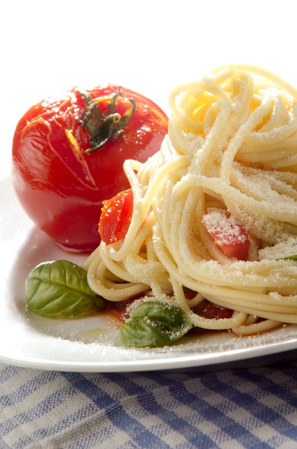 Spaghetti with Tomato Sauce and Basil Stock Photo - Image of dinner ...