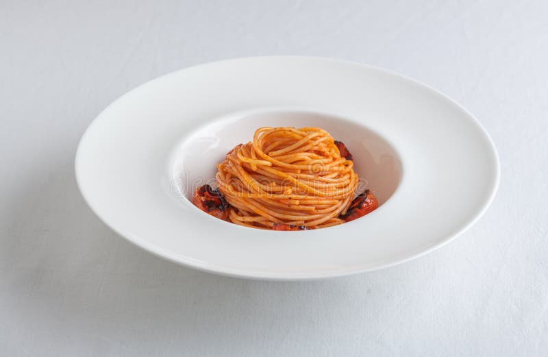 Spaghetti with Tomato Sauce and Burned Tomatos Stock Image - Image of ...