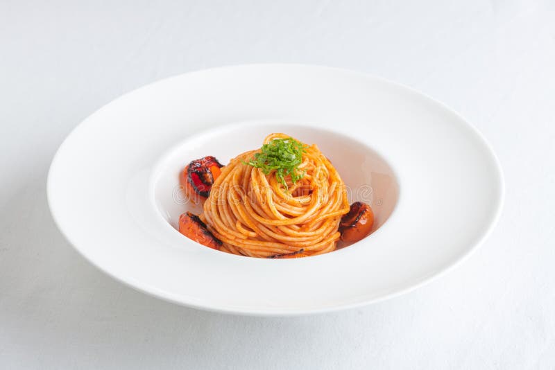 Spaghetti with Tomato Sauce and Burned Tomatos Stock Image - Image of ...