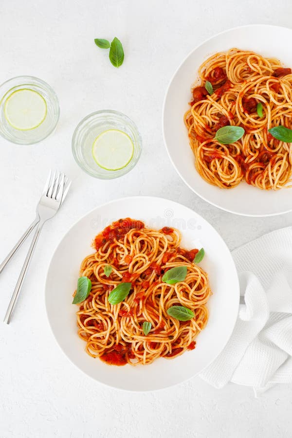 Spaghetti with Tomato Sauce, Traditional Italian Pasta Stock Image ...