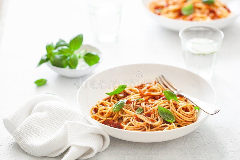 Spaghetti with Tomato Sauce, Traditional Italian Pasta Stock Image ...