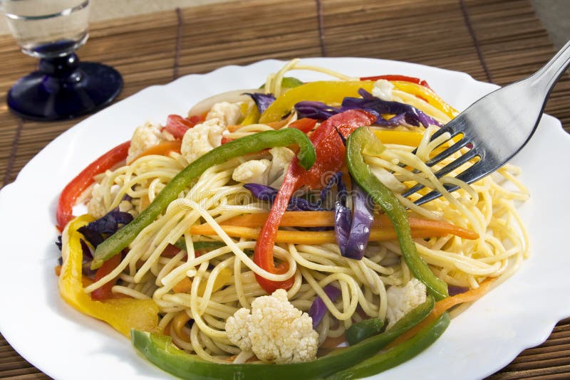 Spaghetti & Vegetables Ready To Eat Stock Photo - Image of vegetables ...