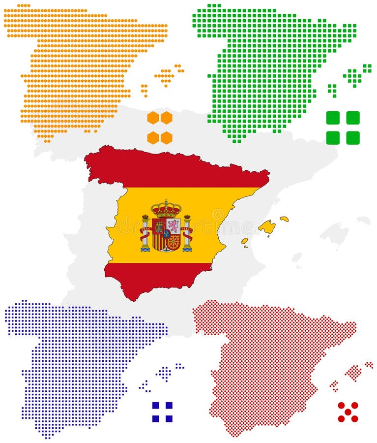 Pixel Map Of Spain. Vector Dotted Map Of Spain Isolated On White ...