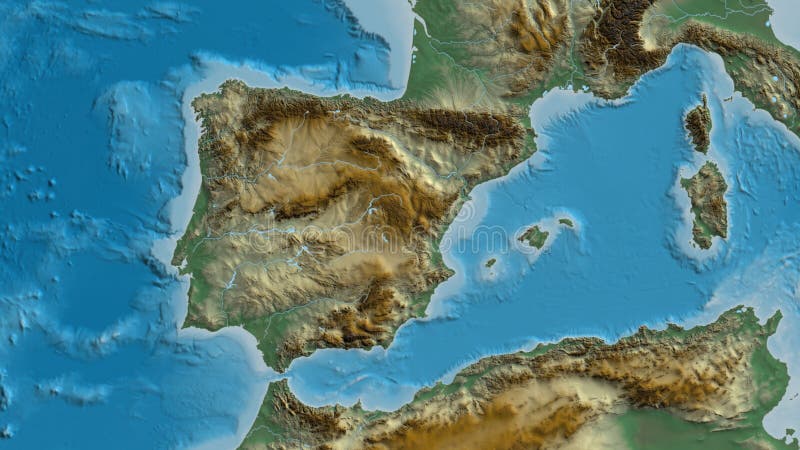 Spain area. Relief map stock illustration. Illustration of spain ...