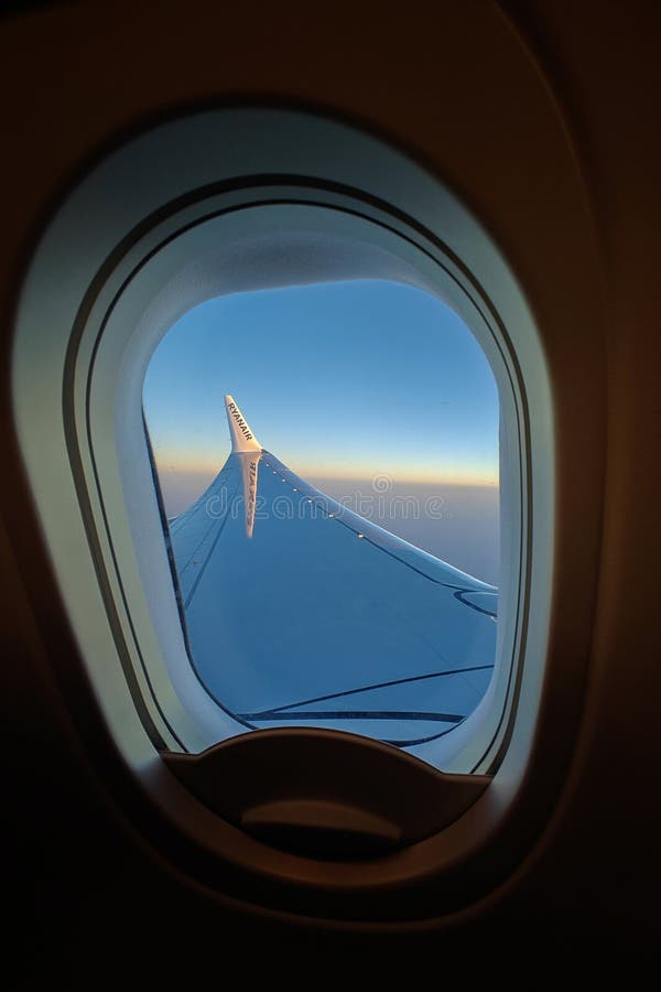 Spain - August 07, 2024: Ryanair Airplane Flight. View through Airplane ...