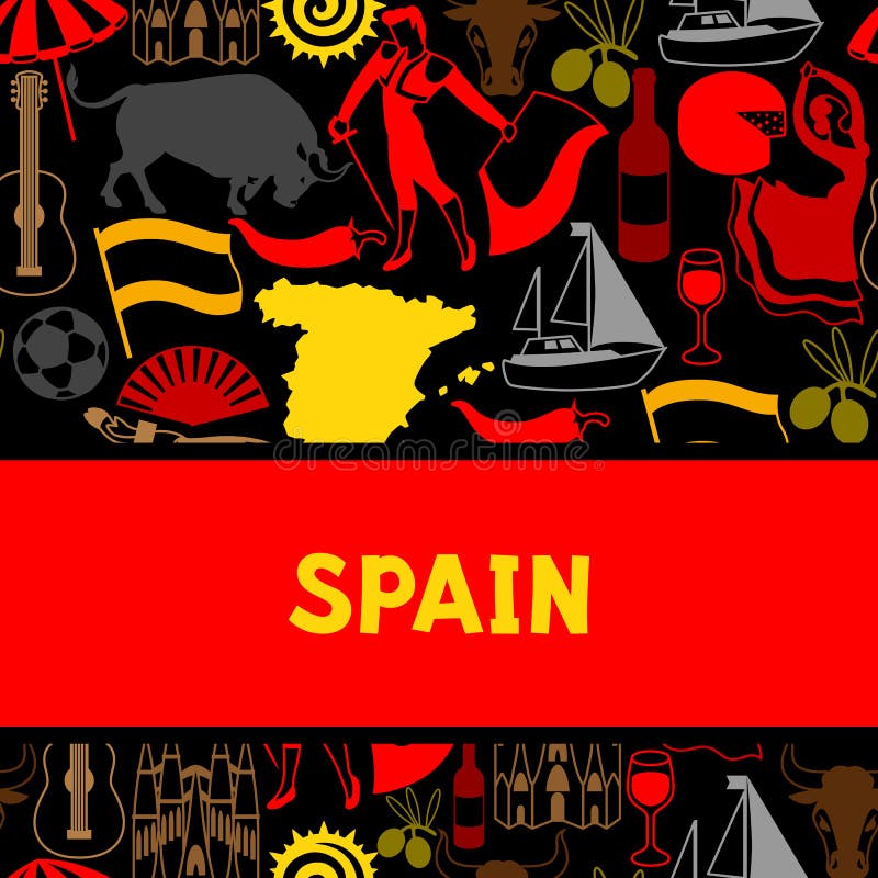 Spain Background Design. Spanish Traditional Symbols and Objects Stock ...