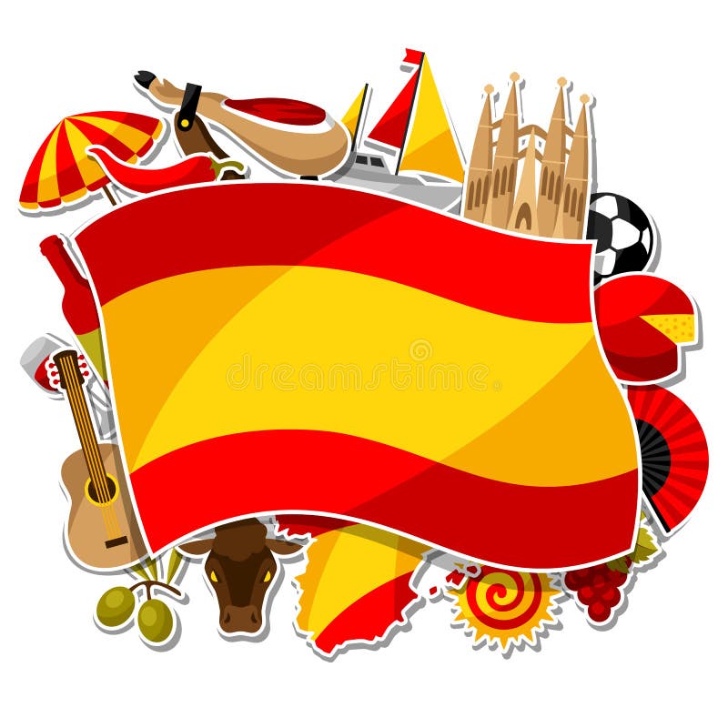 Spain Background Design. Spanish Traditional Sticker Symbols and ...