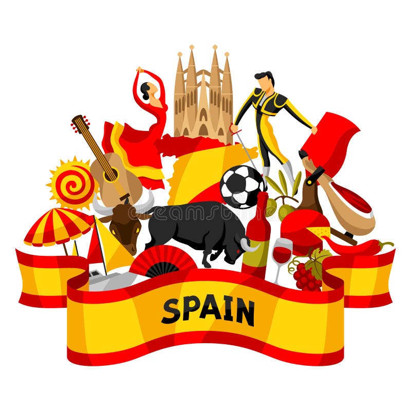 Spain Background Design. Spanish Traditional Sticker Symbols and ...