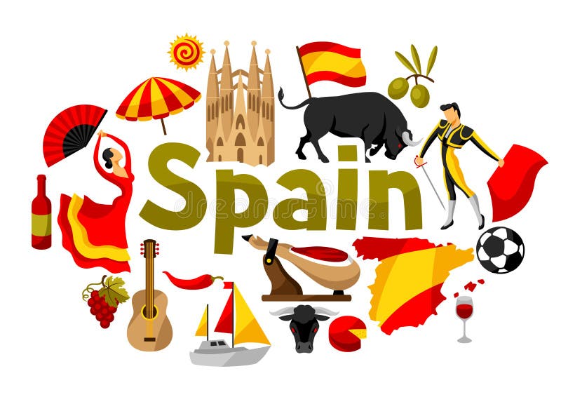 Spain Background Design. Spanish Traditional Symbols and Objects ...