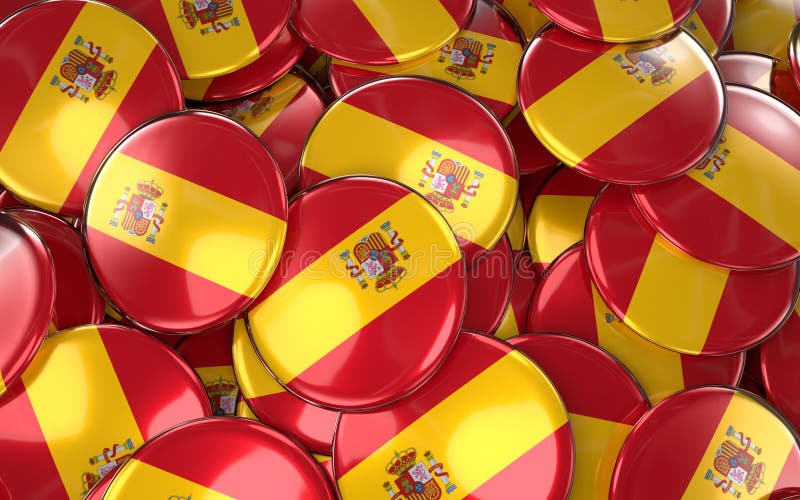 Spain Badges Background - Pile of Spanish Flag Buttons. Stock ...