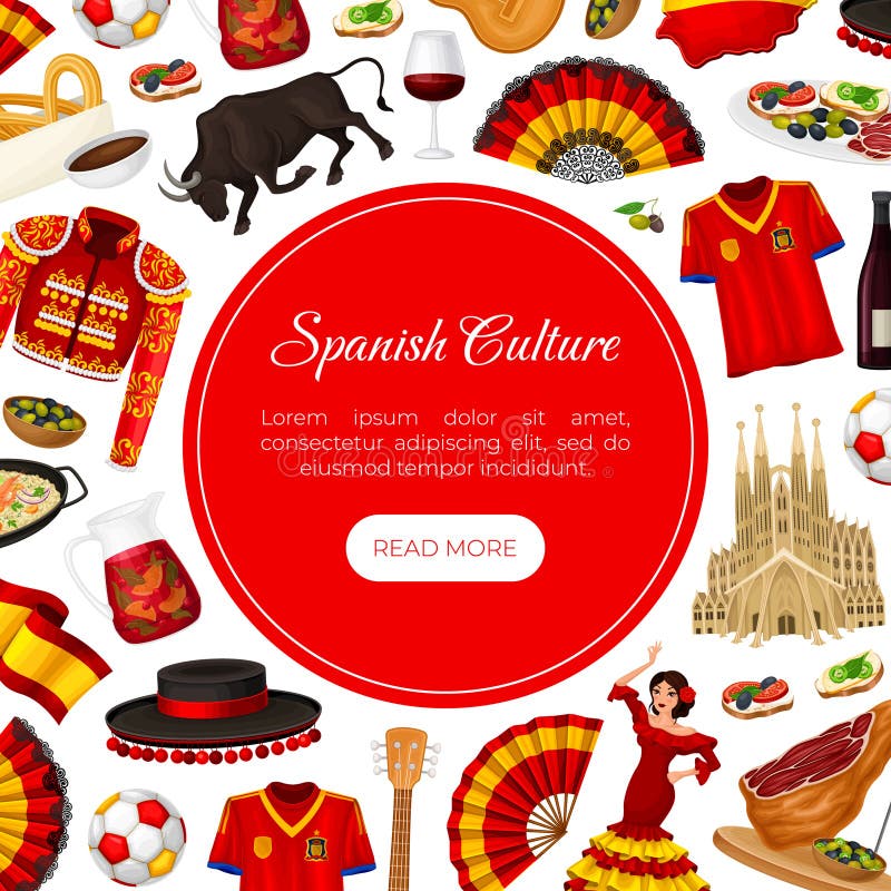 Spain Banner Design with Traditional Symbol and Object Vector Template ...