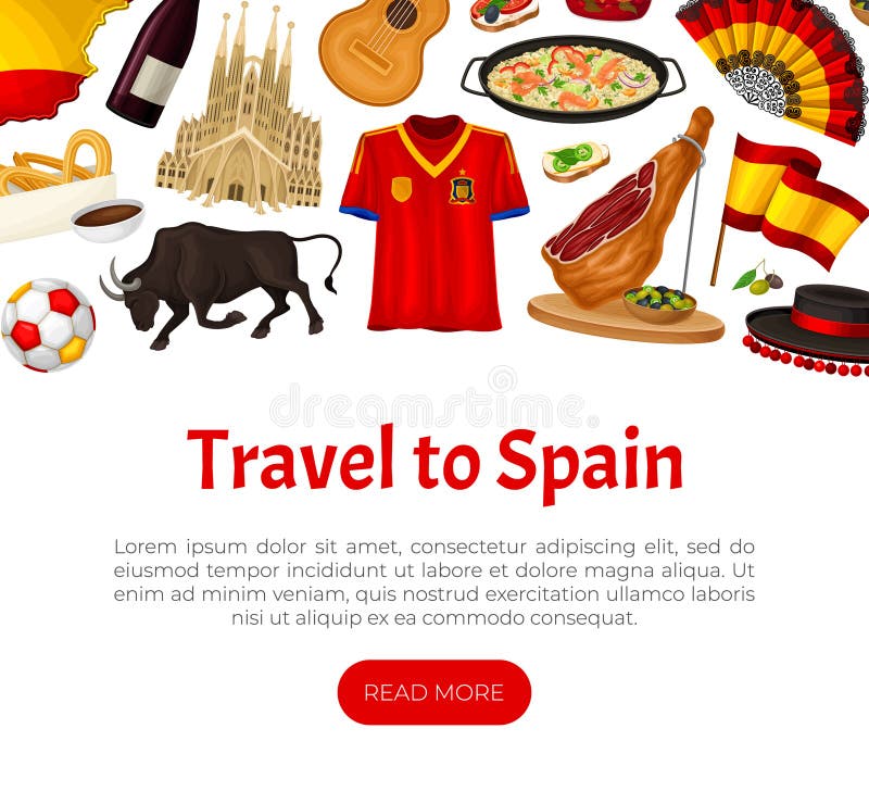 Spain Banner Design with Traditional Symbol and Object Vector Template ...