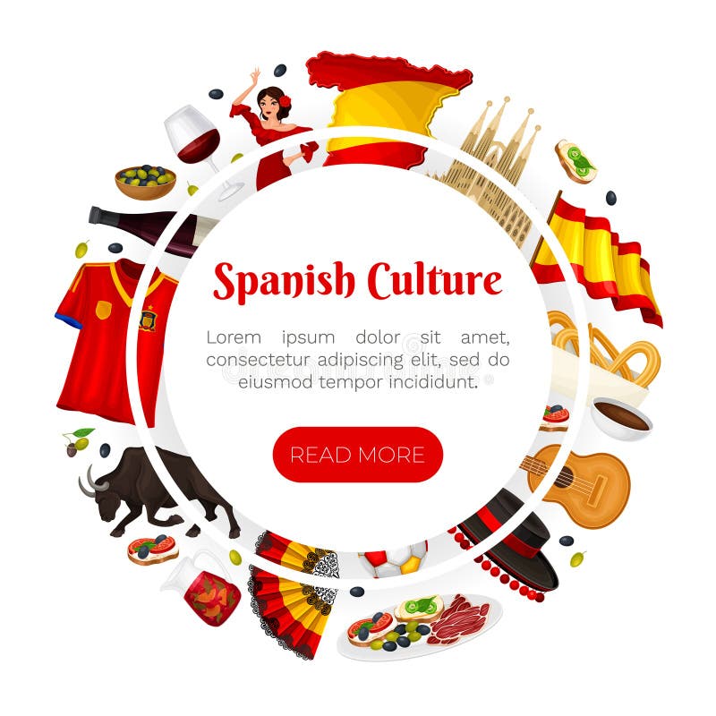 Spain Banner Design with Traditional Symbol and Object Vector Template ...