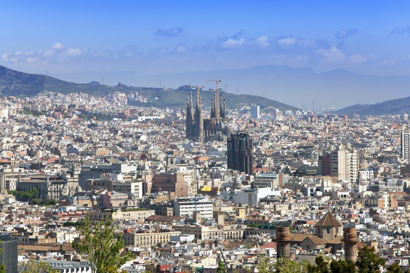 Spain. Barcelona. the Top View on a City Stock Photo - Image of trees ...