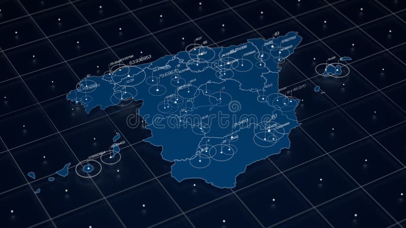 Spain Blue Map Big Data Visualization. Futuristic Map Infographic ...
