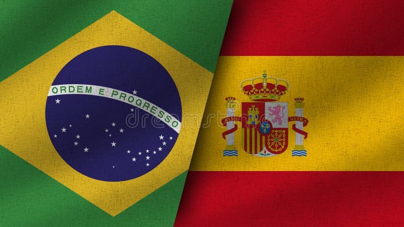 Spain and Brazil Realistic Two Flags Together Stock Illustration ...