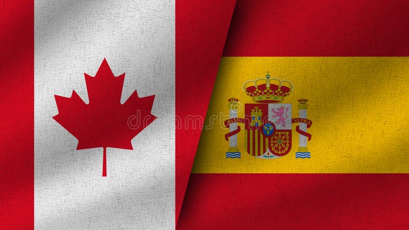 Spain and Canada Realistic Two Flags Together Stock Illustration ...