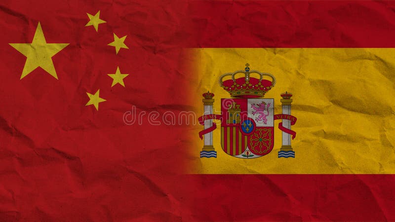 China and Spain Flags Together Paper Texture Illustration Stock ...