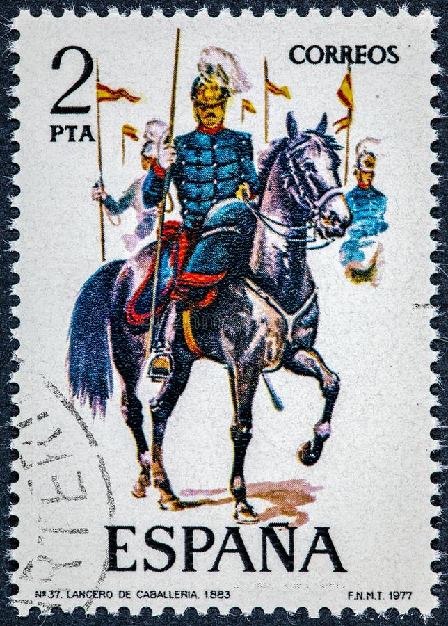 Stamp Printed in Spain Shows Cavalry Lancer 1883 Editorial Stock Photo ...