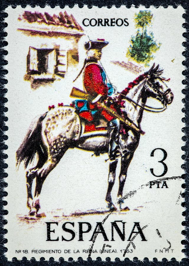 Stamp Printed in Spain Shows Regiment of Queen 1763 Editorial Stock ...