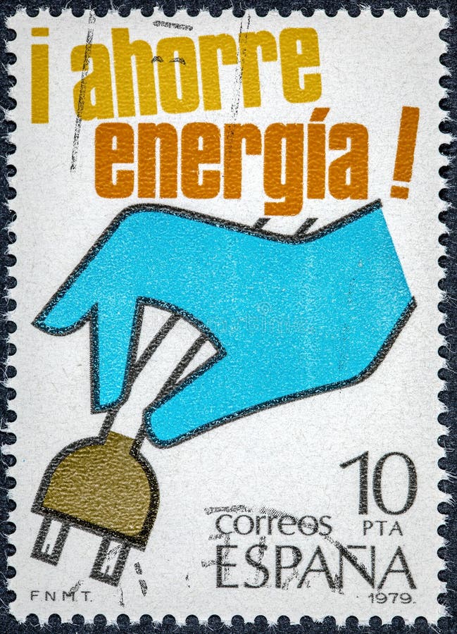 Stamp Printed in Spain Shows Save Energy Editorial Stock Image - Image ...