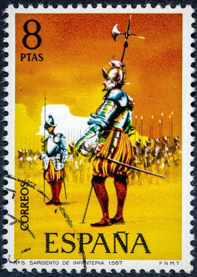 Stamp Printed in Spain Shows Sergeant of Infantry 1567 Editorial ...