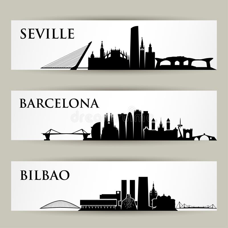Spain Cities Skylines - Vector Illustration Editorial Stock Image ...