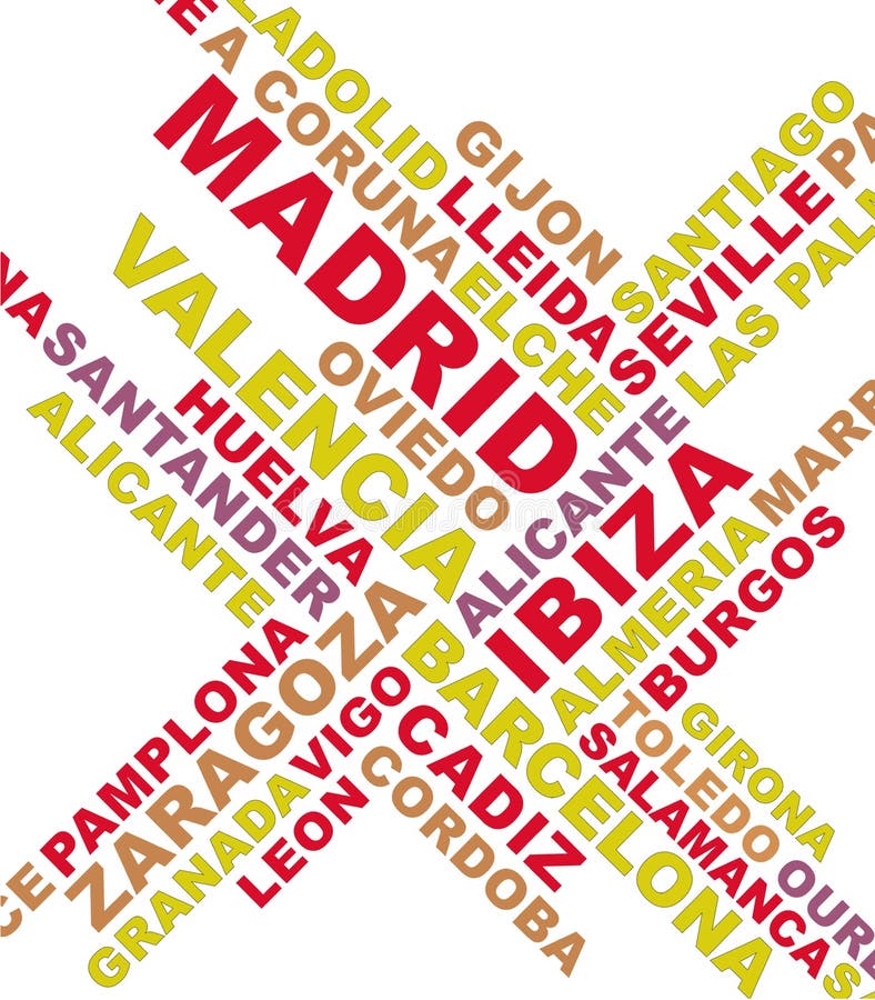 Spain city names collage stock illustration. Illustration of oviedo ...