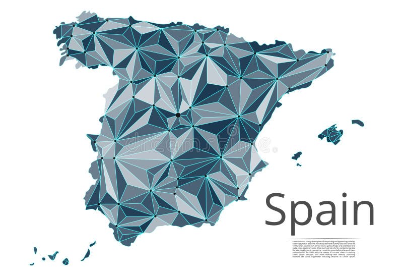 Spain Communication Network Map. Vector Low Poly Image of a Global Map ...