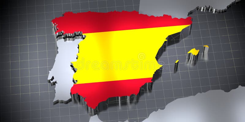 Spain - Country Borders and Flag Stock Illustration - Illustration of ...