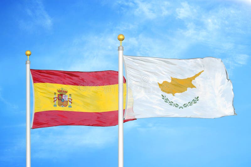Spain Vs Cyprus, Cyprian Smoky Mystic Flags Placed Side by Side. Thick ...