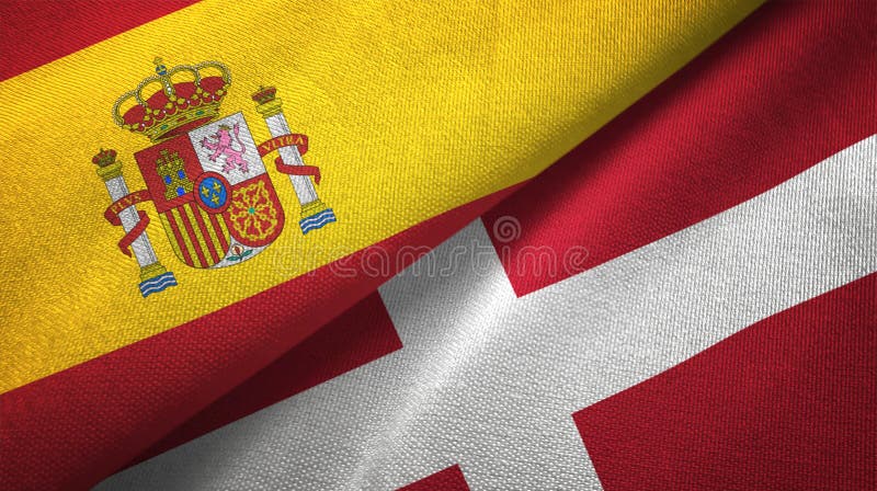 Spain and Denmark Two Flags Textile Cloth, Fabric Texture Stock ...