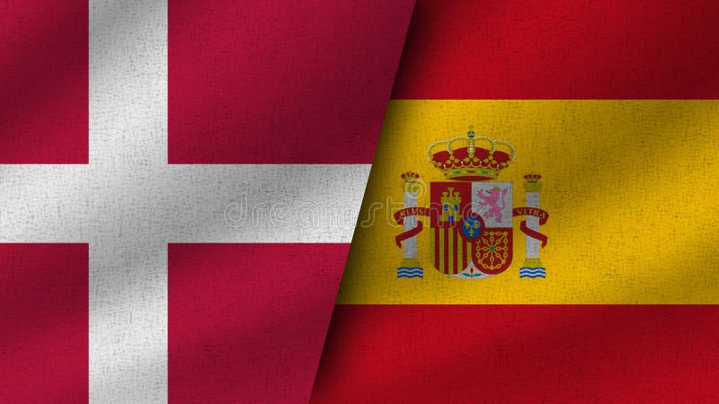 Spain and Denmark Realistic Two Flags Together Stock Illustration ...