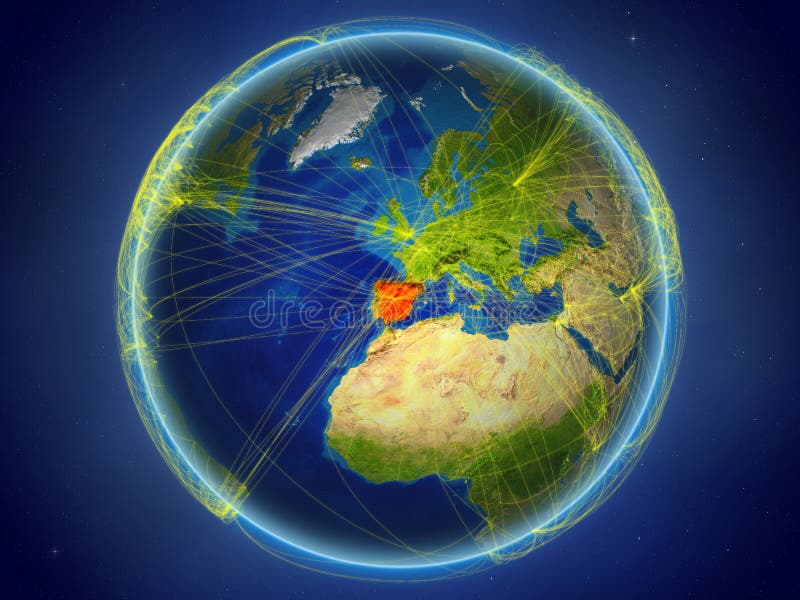 Spain on Earth with Networks Stock Illustration - Illustration of earth ...