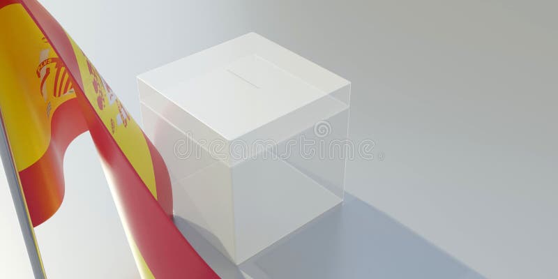 Spain Elections, Voting Box and National Flag. 3d Stock Illustration ...