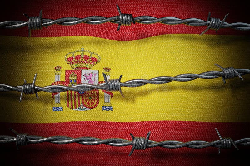 Spain flag and barbed wire stock illustration. Illustration of boundary ...