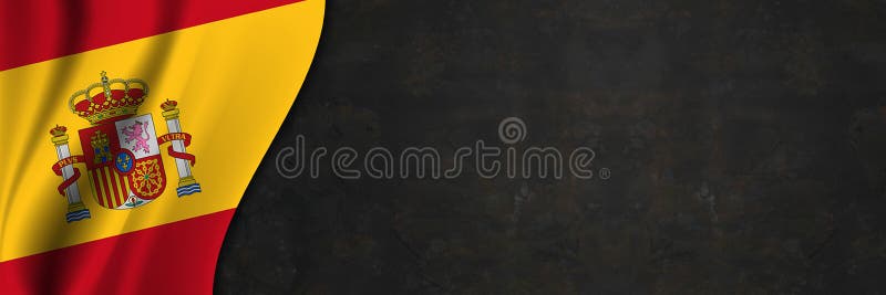 Spain Flag on Concrete Wall. Banner with Fabric Texture of the Flag of ...