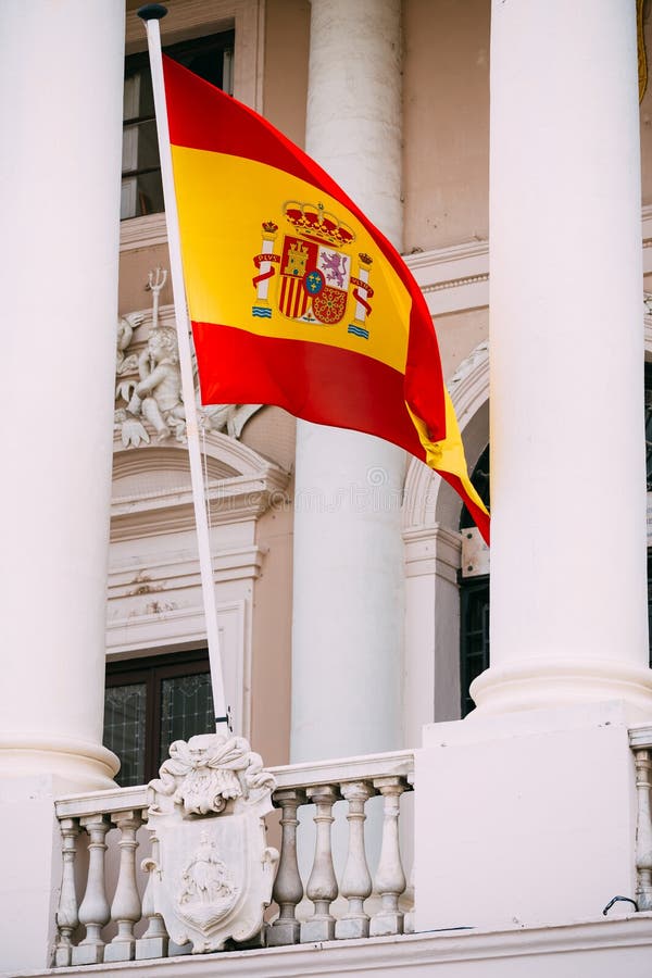 Spain Flag on Facade of Old Building Stock Image - Image of nation ...