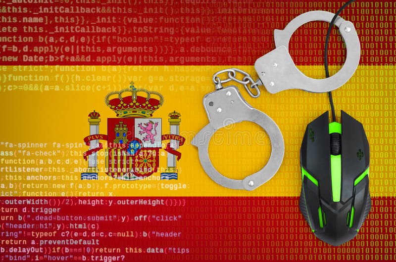 Spain Flag and Handcuffed Computer Mouse. Combating Computer Crime ...