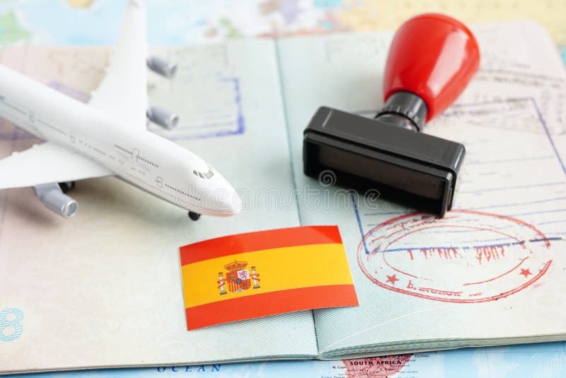 Spain Flag and Passport with Airplane for Travel Stock Image - Image of ...